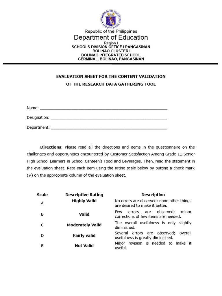 Content Validation Tool For Questionaire | PDF | Questionnaire ...