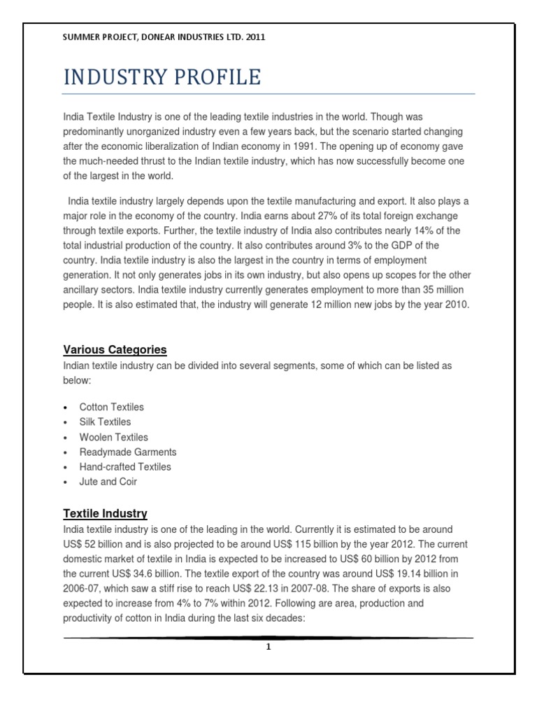 Industry Profile | PDF | Cotton | Survey Methodology