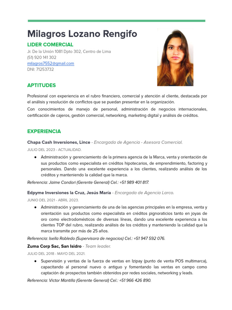 CV Milagros Lozano | PDF | Marketing | Business