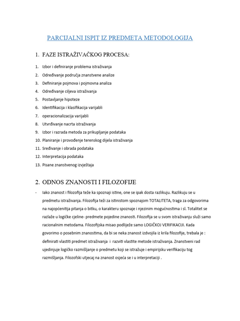 Parcijalni Ispit Iz - Metodologije! | PDF
