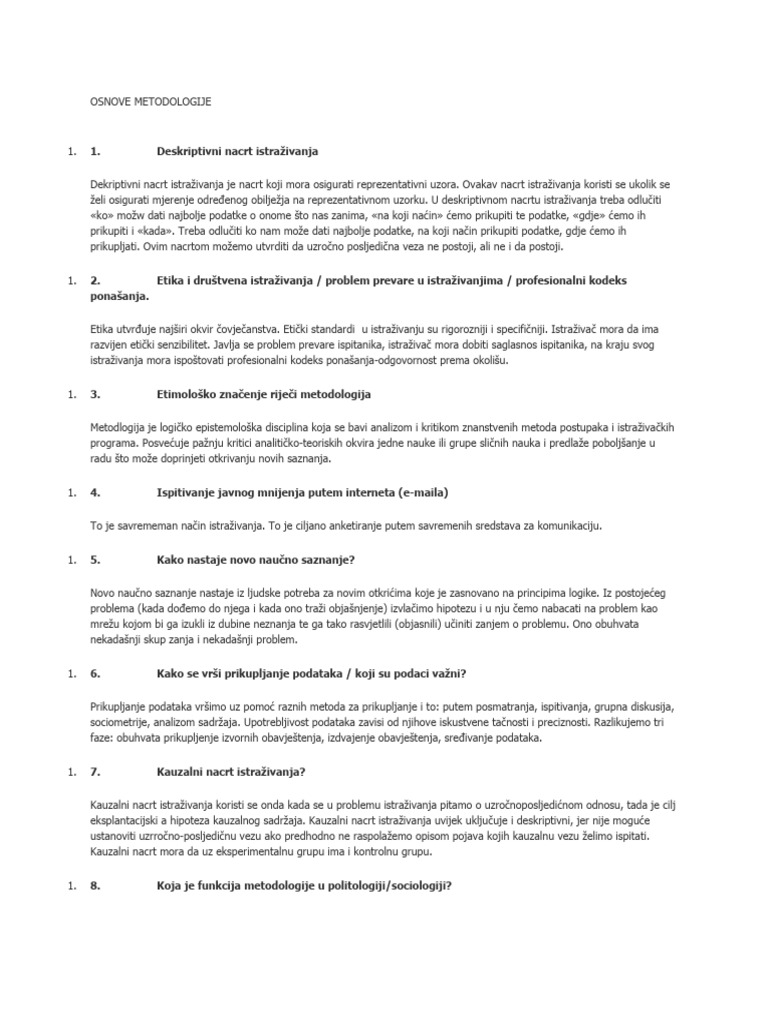 OSNOVE METODOLOGIJE | PDF
