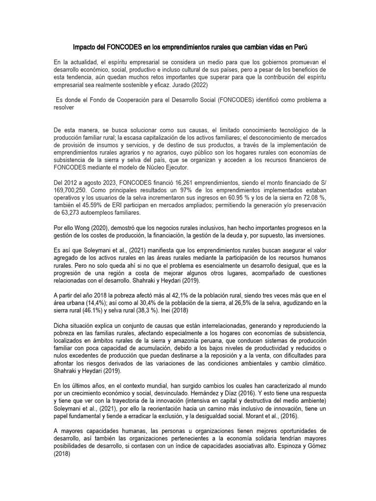 FONCODES y su impacto en emprendimientos rurales | PDF | Perú | Pobreza