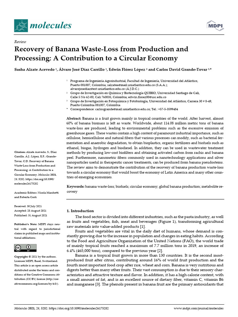 Recovery of Banana Waste-Loss From Production and | PDF | Biofuel | Banana
