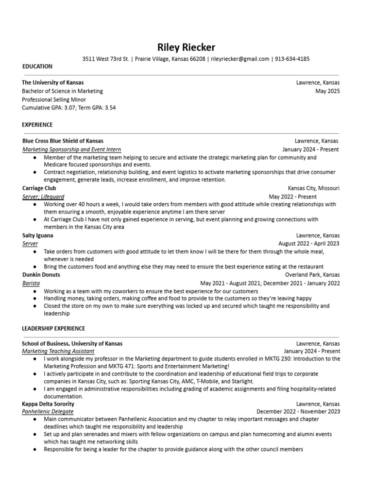 Rileys Resume 2024 | PDF | Business