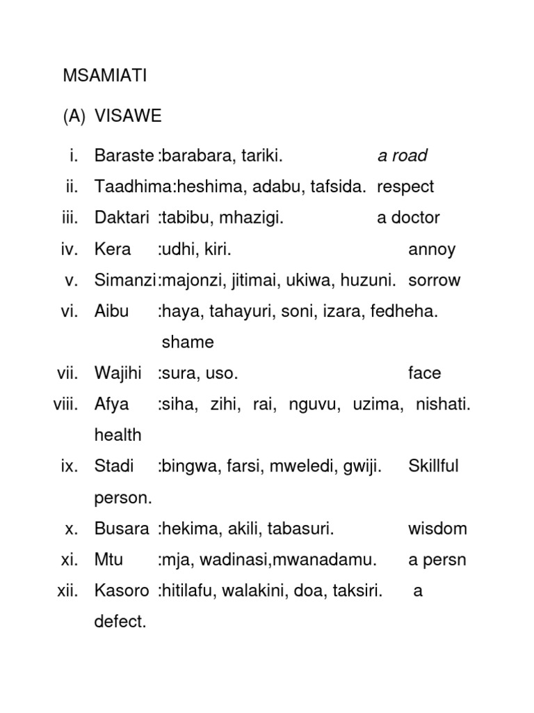 s3 Kiswahili Notes 1 | PDF