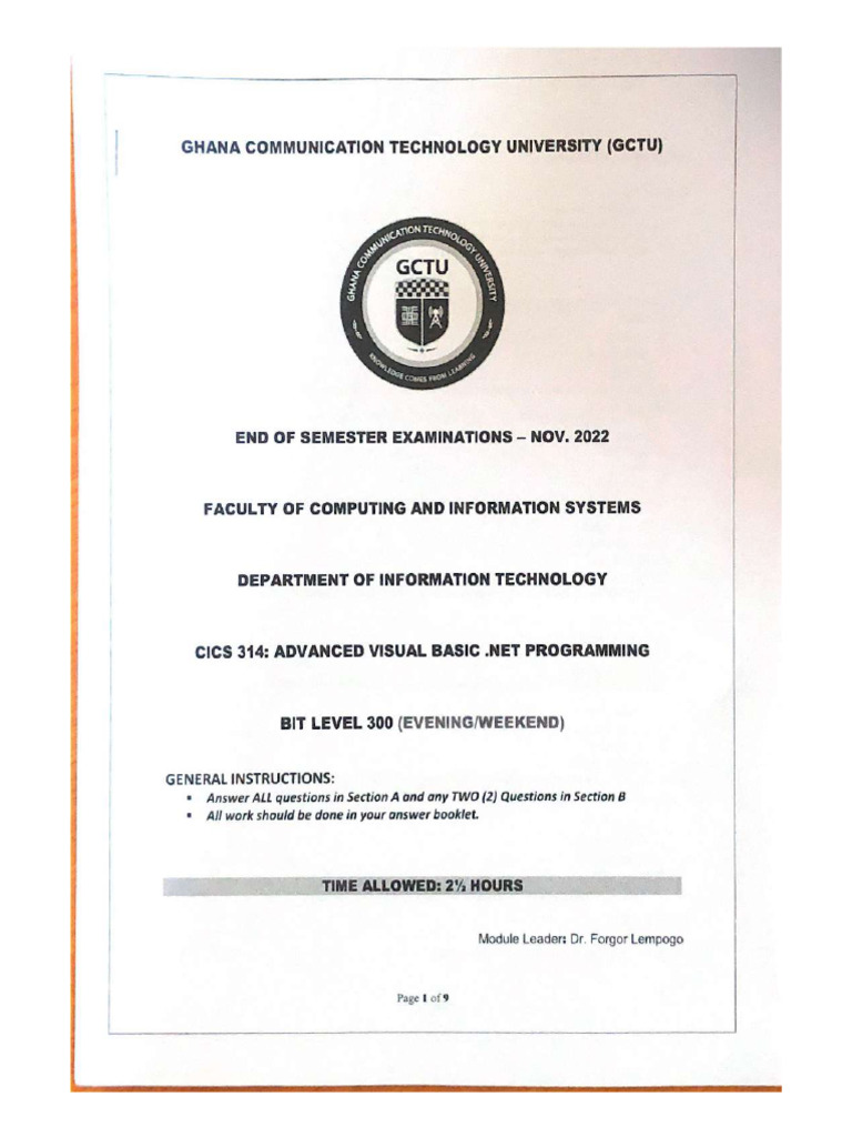 Cics 314 - Advanced Visual Basic - Net Programming | PDF