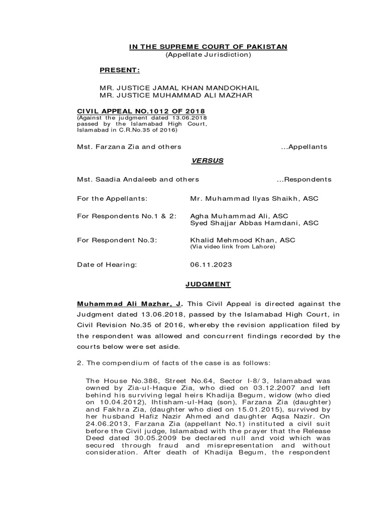 CIVIL APPEAL NO 1012 OF 2018 Supreme Court 1712349737 | PDF | Lawsuit ...