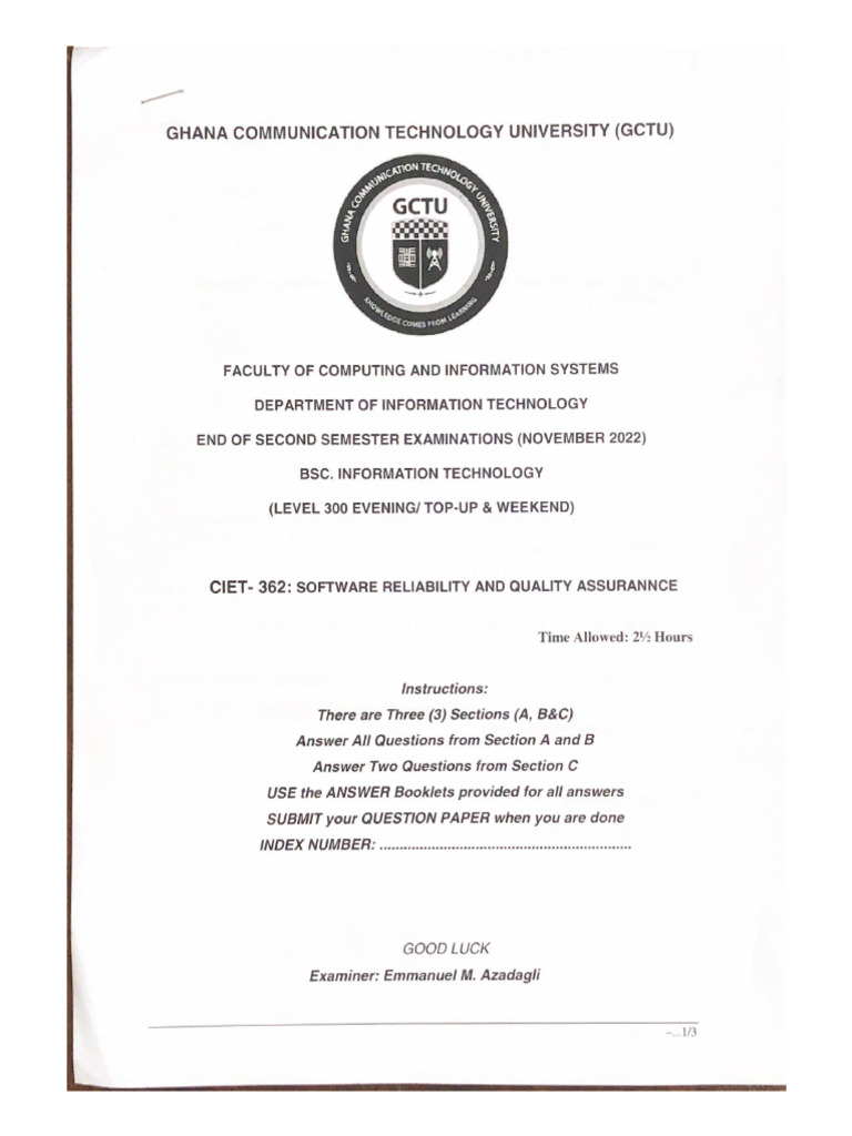 Ciet 362 - Software Reliability and Quality Assurance | PDF