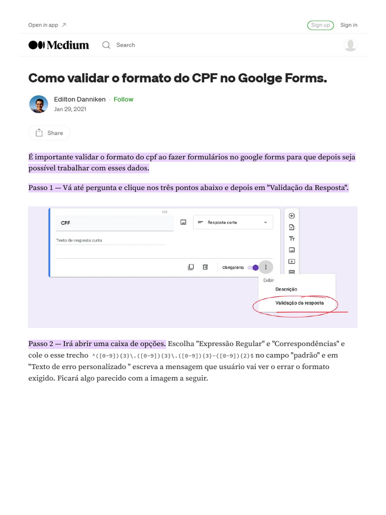Como Validar o Formato Do CPF No Goolge Forms. - Edilton Danniken ...