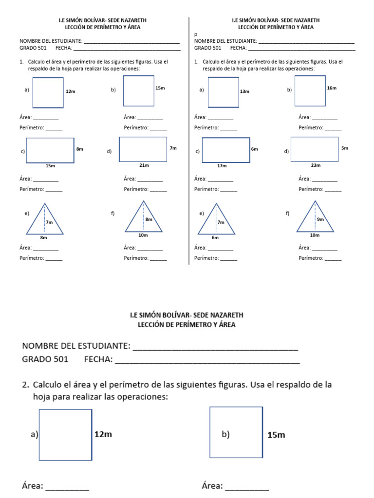 Ejercicios de Área y Perímetro para Primaria | PDF