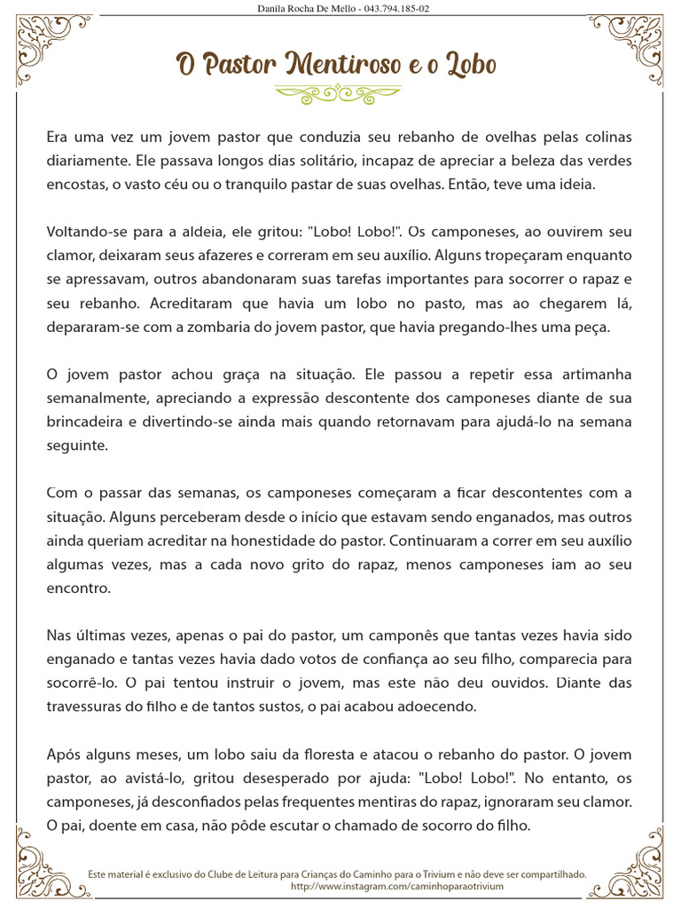 O Pastor Mentiroso e Suas Consequências | PDF