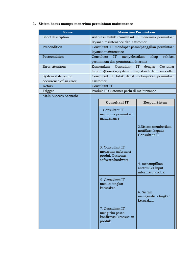 Use Case Validasi Permintaan Maintenance | PDF