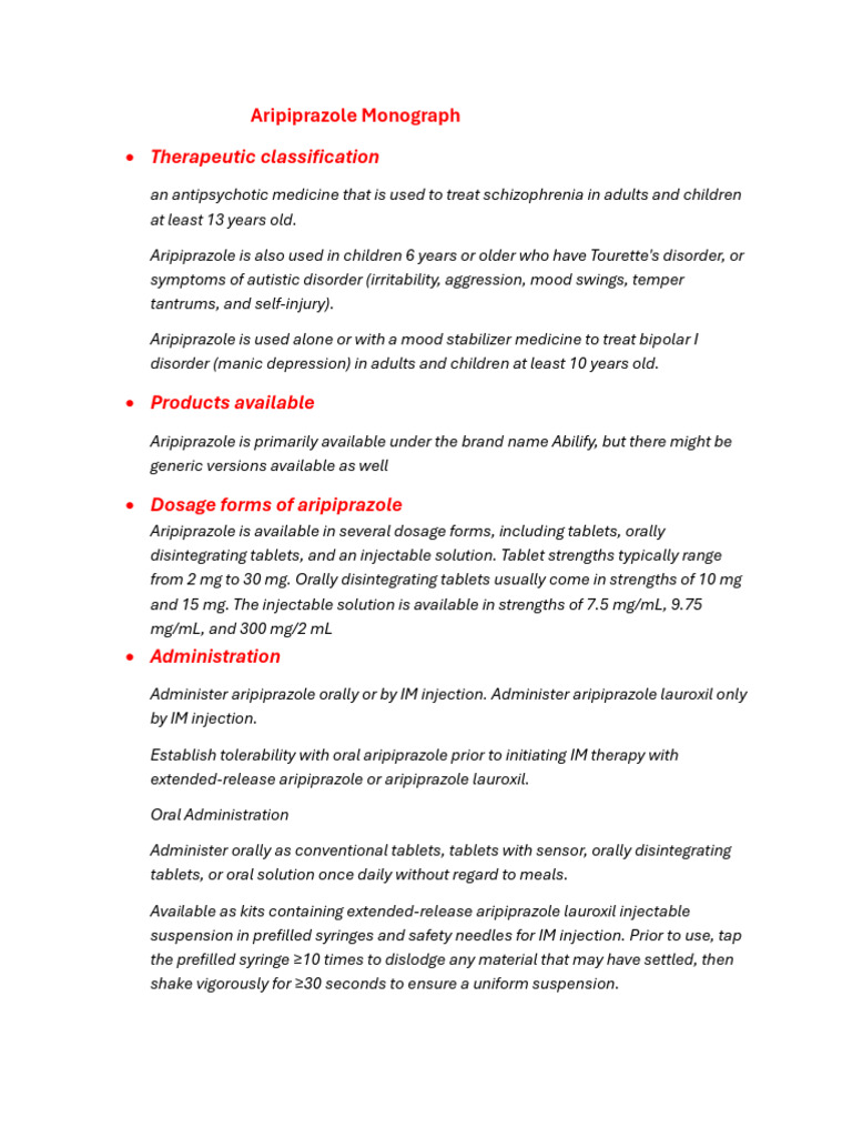 Therapeutic Classification: Aripiprazole Monograph | PDF | Diseases And ...