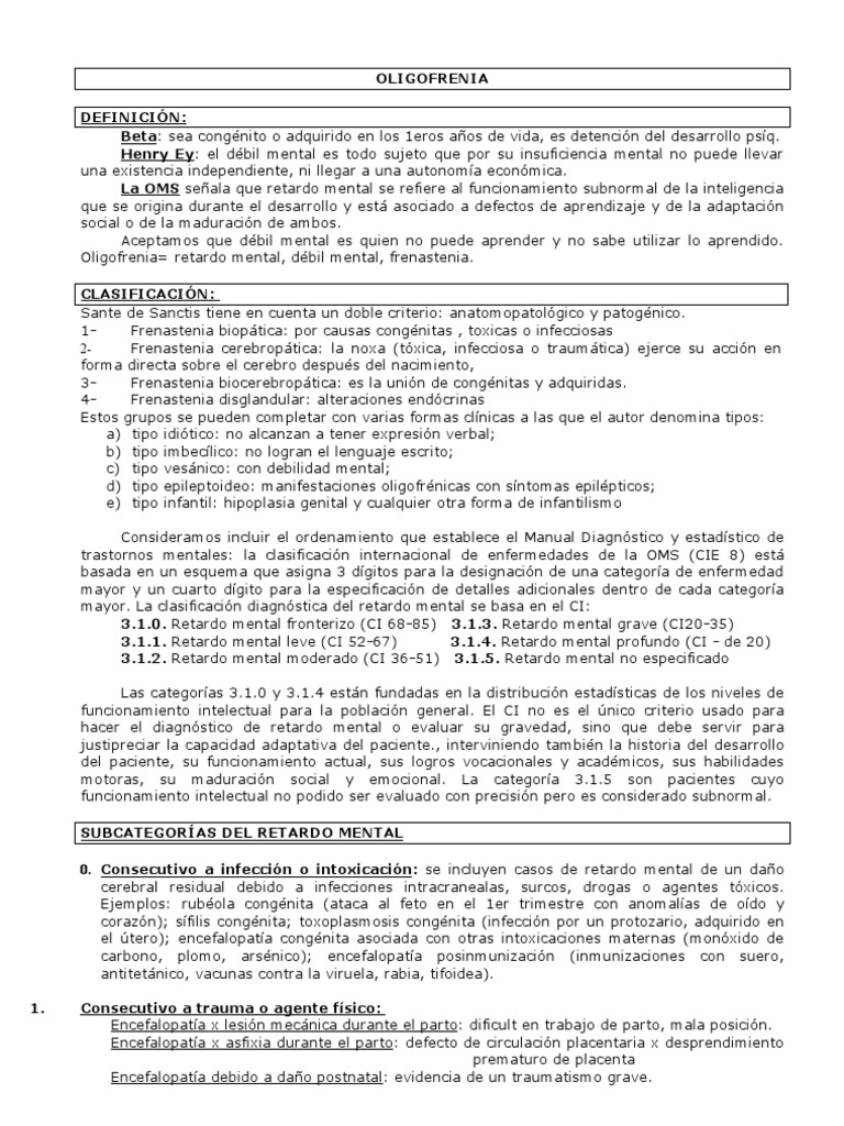 Oligofrenia: Definición y Clasificación | PDF | Discapacidad ...