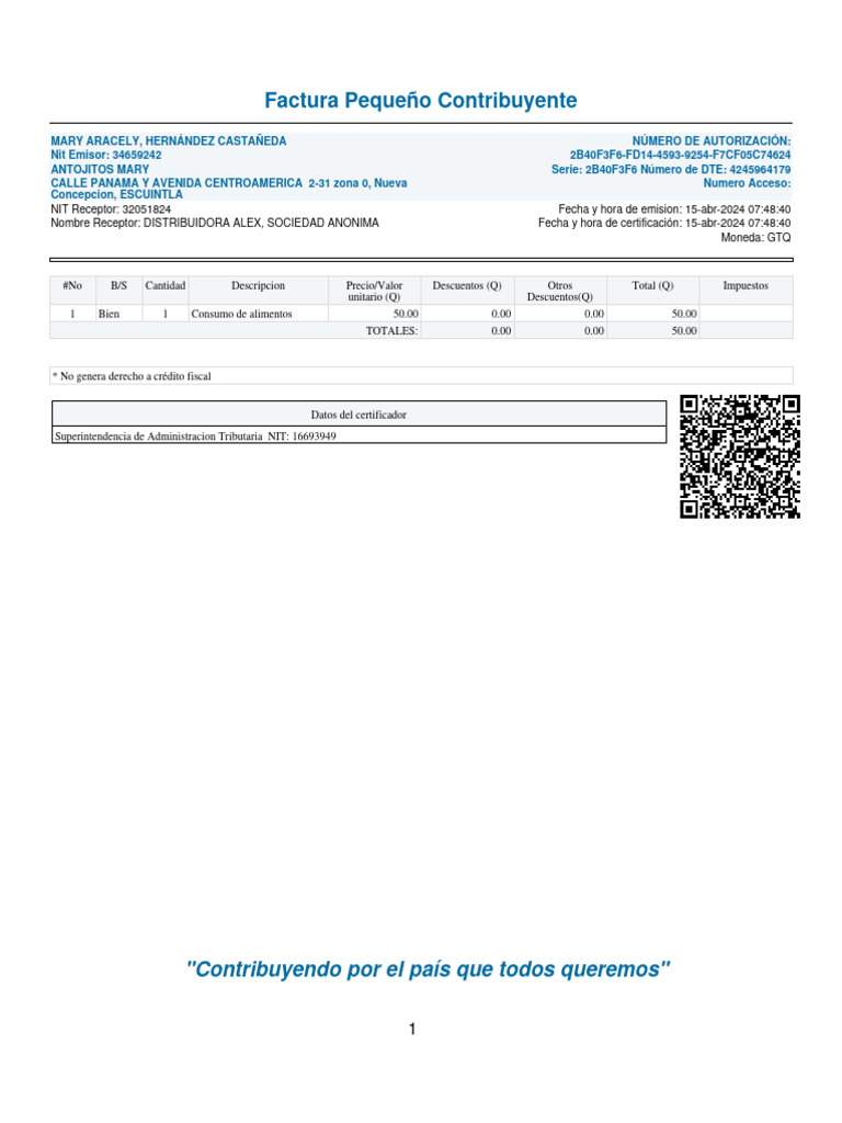 Factura Pequeño Contribuyente: "Contribuyendo Por El País Que Todos ...