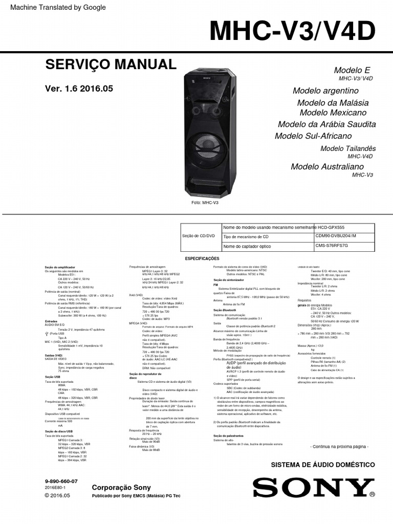 MHC-V3, MHC-V4Ver.1.6 - PT BR | PDF | Bluetooth | DVD