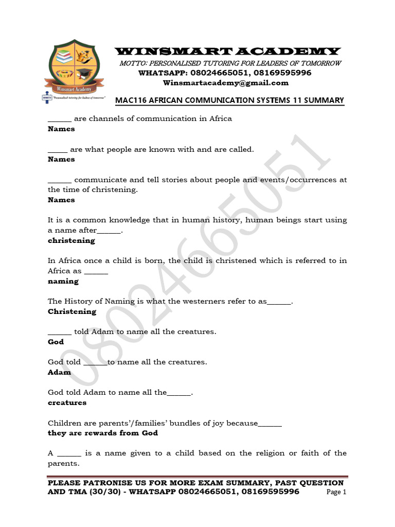 African Communication Systems Summary | PDF | Parable | Narrative