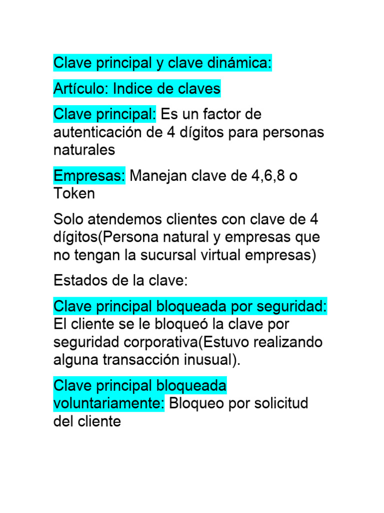 Claves Dinámicas y Principales en Bancolombia | PDF | Autenticación ...
