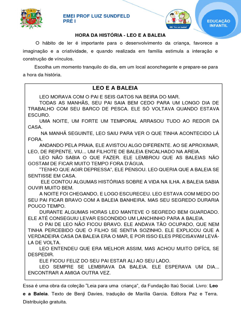 Hora Da Histã Ria - Leo e A Baleia | PDF | Arte