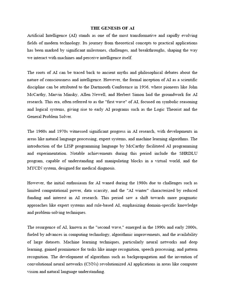 THE GENESIS OF AI | PDF | Artificial Intelligence | Intelligence (AI ...