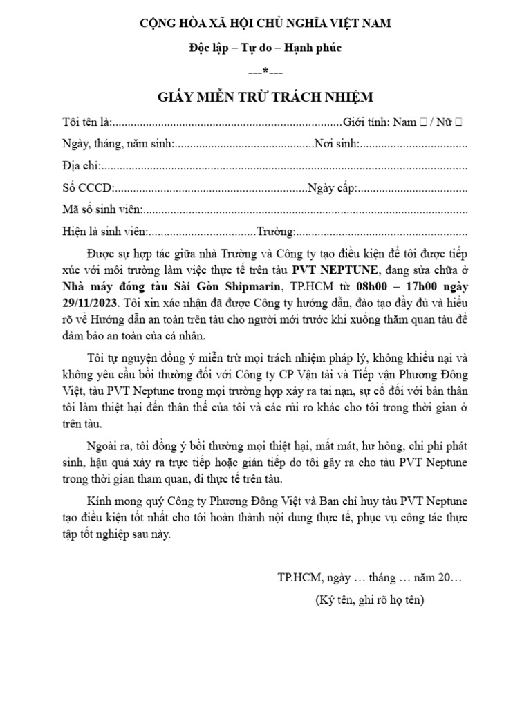 Giay Mien Tru Trach Nhiem | PDF
