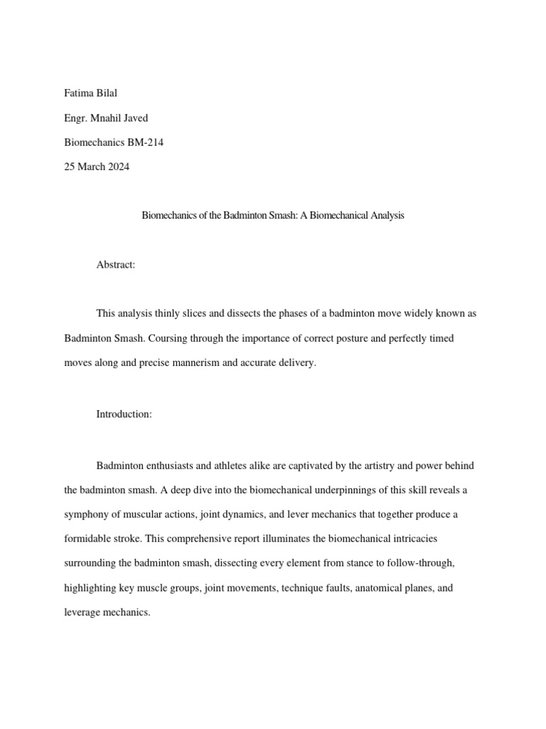 Biomechanics of Badminton Smash | PDF | Anatomical Terms Of Motion ...