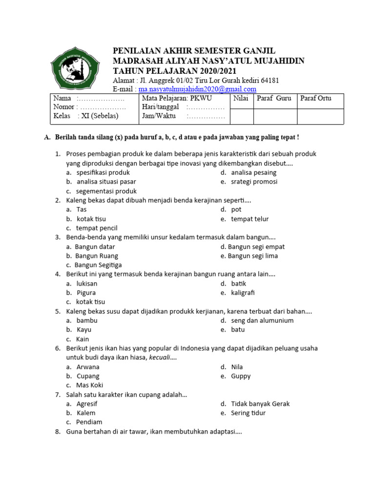 PAS PKWU XI Genap 2022 - 033247 | PDF