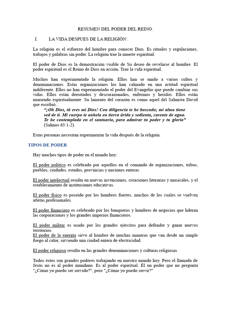 Resumen Del Poder Del Reino | PDF | Jesús | Satán