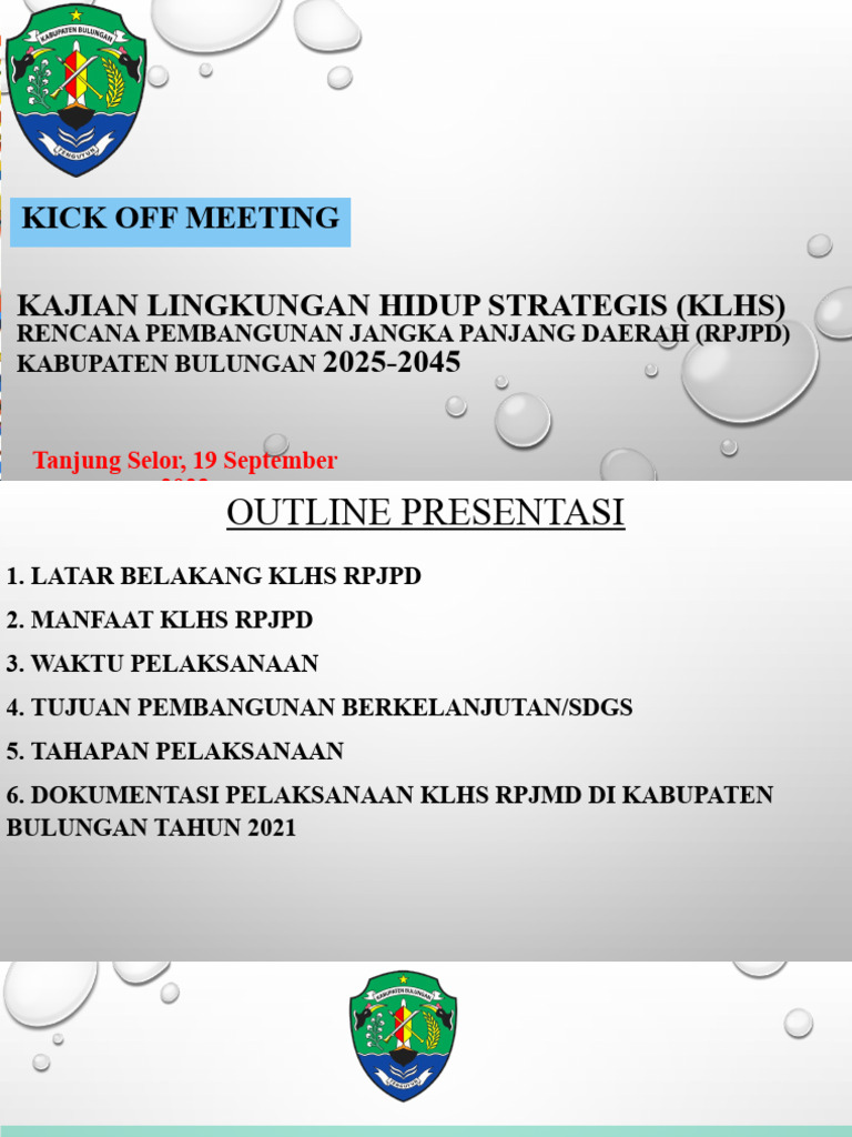 Kick Off Meeting KLHS RPJPD Kabupaten Bulungan 2025 - 2045 - 19092023 | PDF