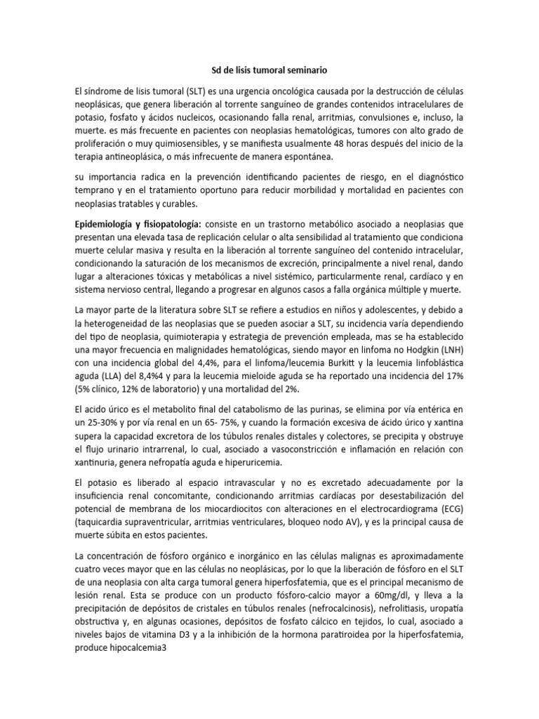 SD de Lisis Tumoral Seminario | PDF | Cáncer | Leucemia