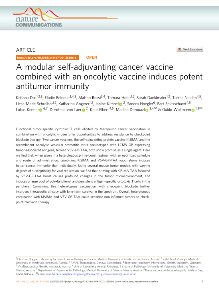 A Modular Self-Adjuvanting Cancer Vaccine Combined With An Oncolytic ...