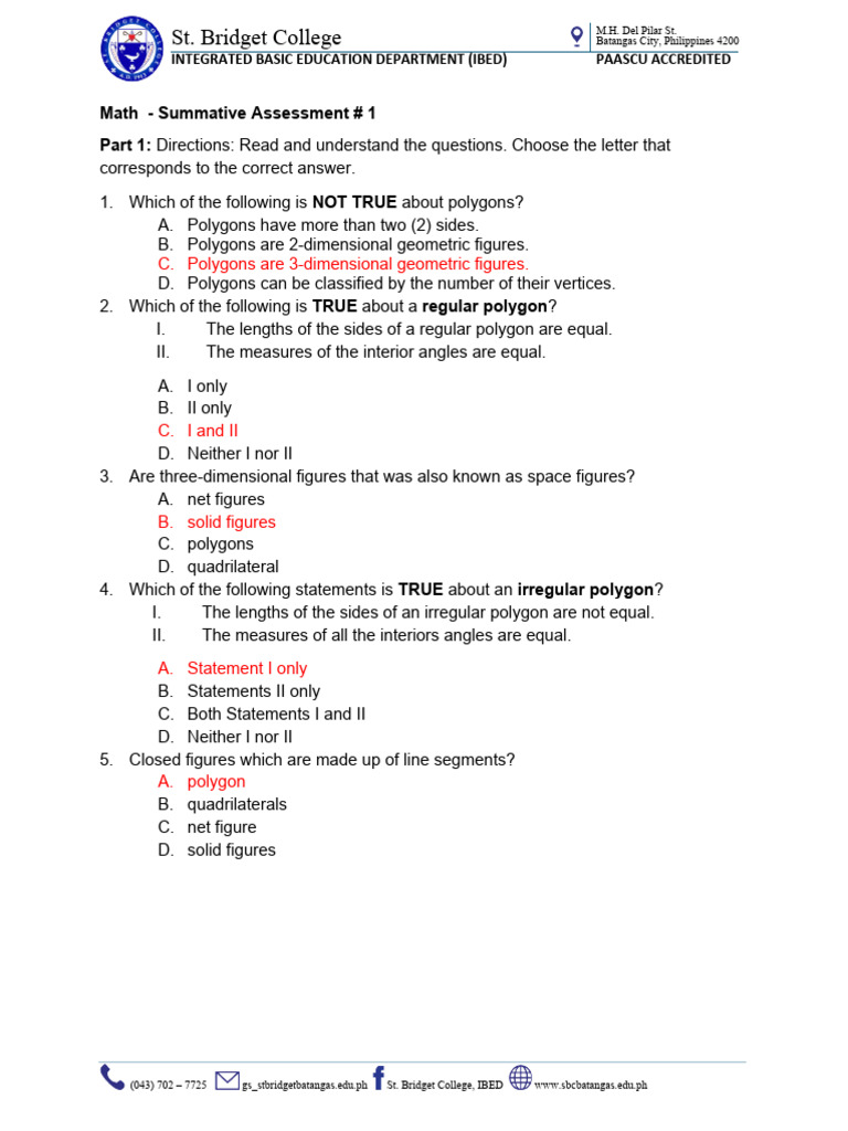 SA 1 Grade 5 Polygons Solid Figures and Net of Figures | PDF | Polygon ...