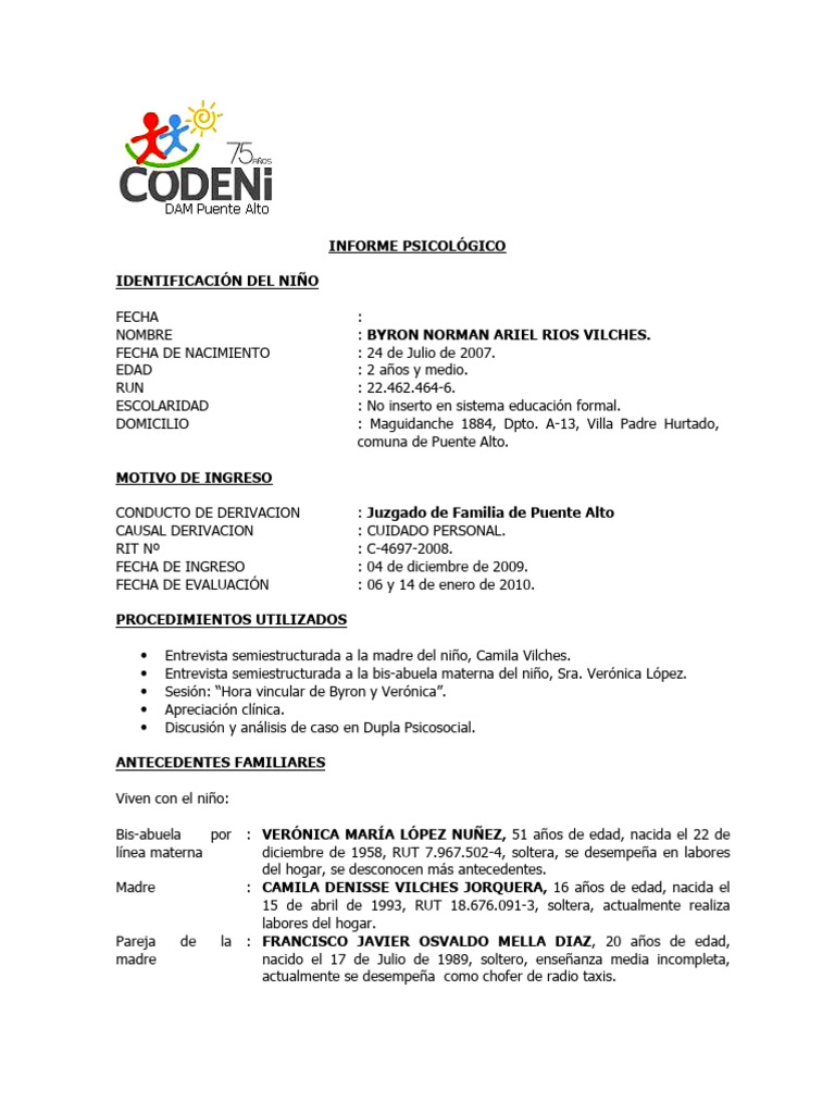 Informe Psicológico de Byron Ríos | PDF | Desorden hiperactivo y ...