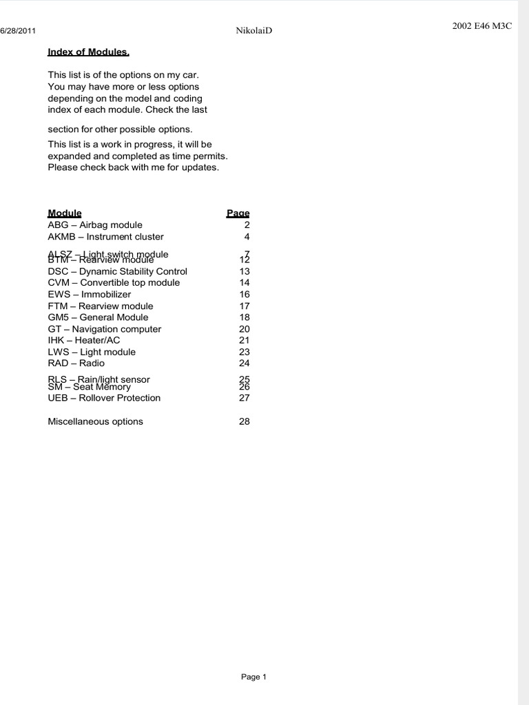 Dokumen - Tips E46 Ncs Coding List FSWPSW | PDF | Motor Vehicle | Vehicles