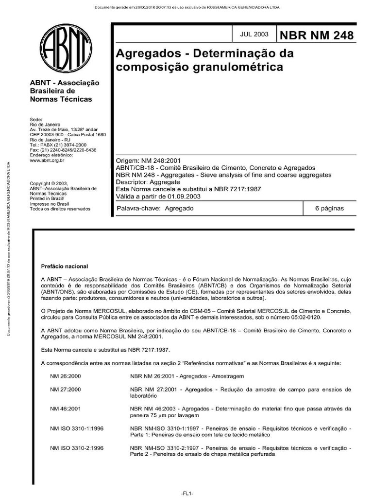 NBR NM 248 - Agregados - Determinação Da Composição Granulométrica | PDF