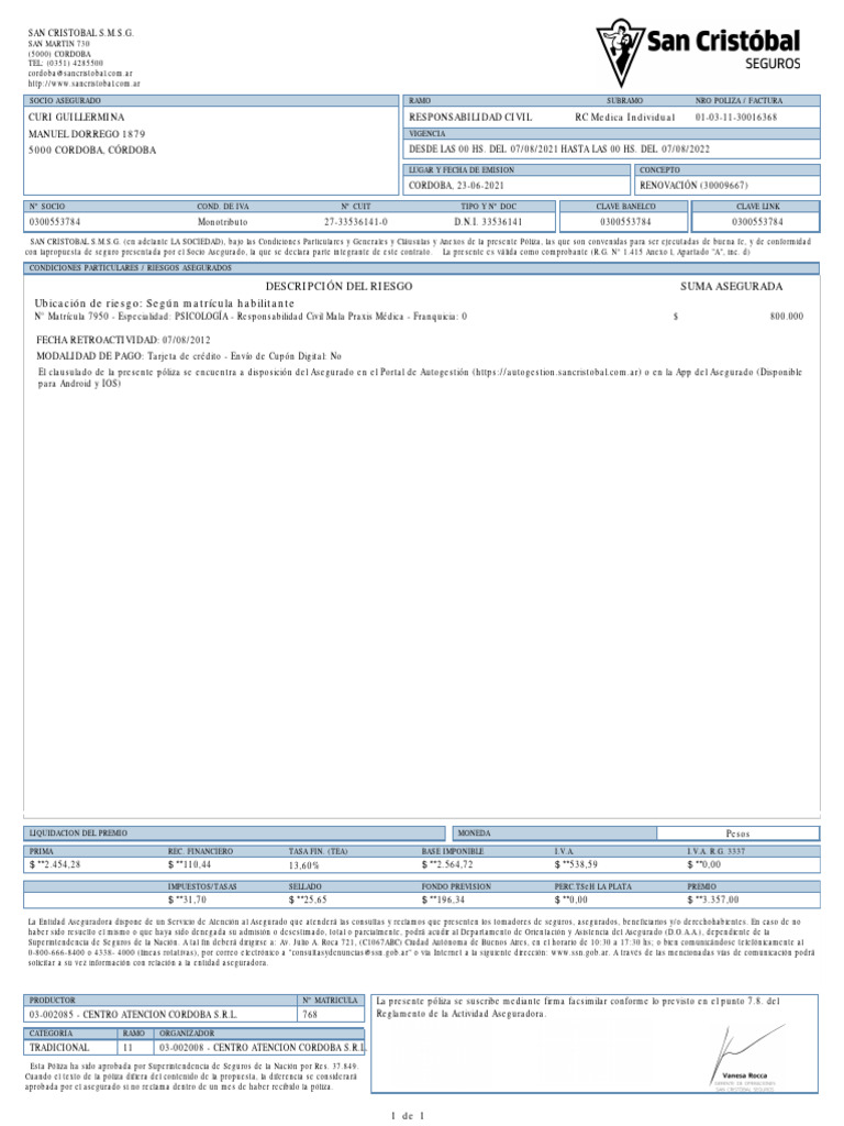 Poliza Mala Praxis 2022 | PDF | Póliza de seguros | Seguro