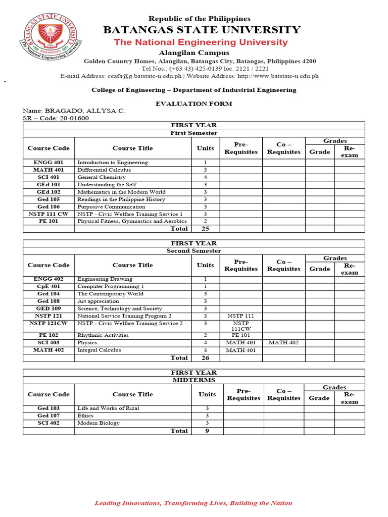Evaluation Form | PDF | Engineering | Mathematics