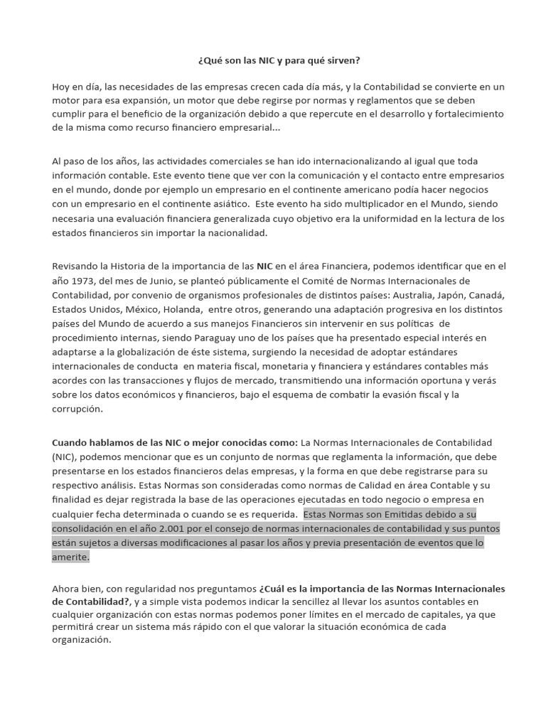 Qué Son Las NIC y para Qué Sirven | PDF | Contabilidad | Estado financiero