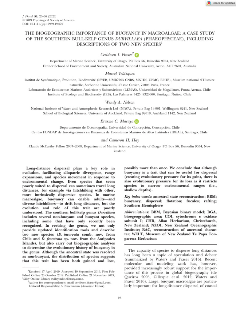 Journal of Phycology - 2019 - Fraser - The Biogeographic Importance of ...