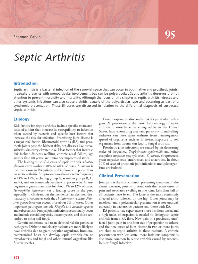 Septic Arthritis: Causes and Diagnosis | PDF | Infection | Sepsis
