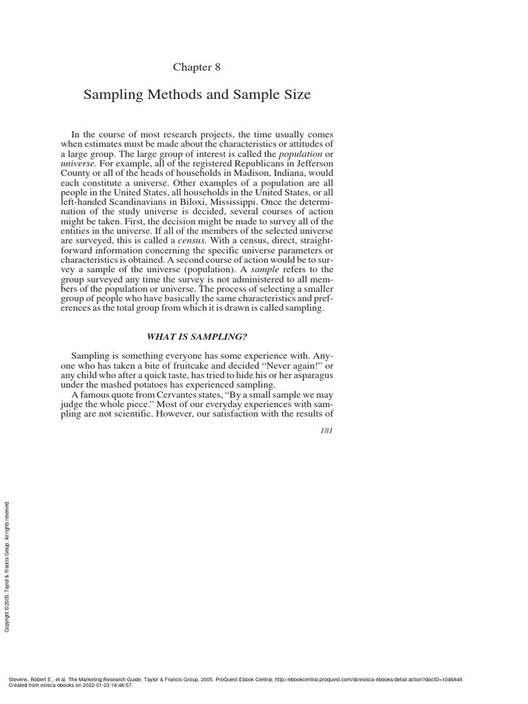 The Marketing Research Guide - (Chapter 8 Sampling Methods and Sample ... The Marketing Research Guide - (Chapter 8 Sampling Methods and Sample ...