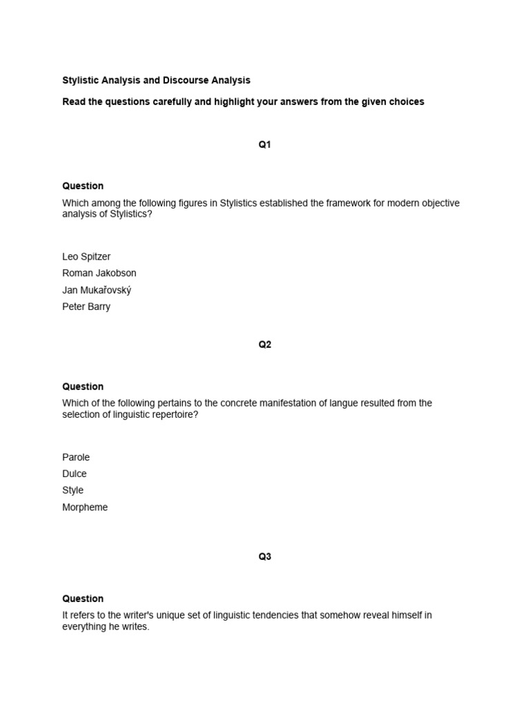 Stylistic Analysis and Discourse Analysis | PDF | Linguistics | Semantics