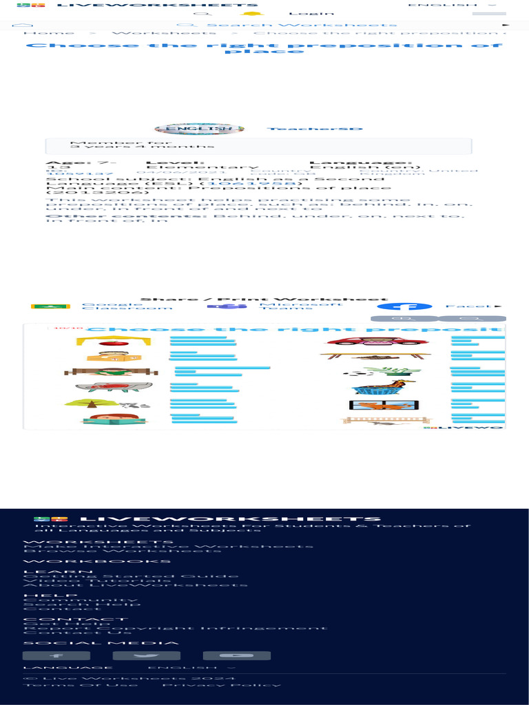 Choose the right preposition of place worksheet Live Worksheets | PDF
