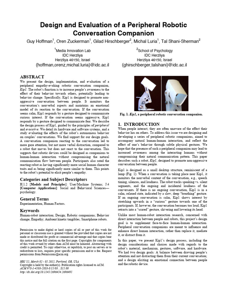 2015 Hri Peripheral Robot 1 4 | PDF | Emotions | Nonverbal Communication