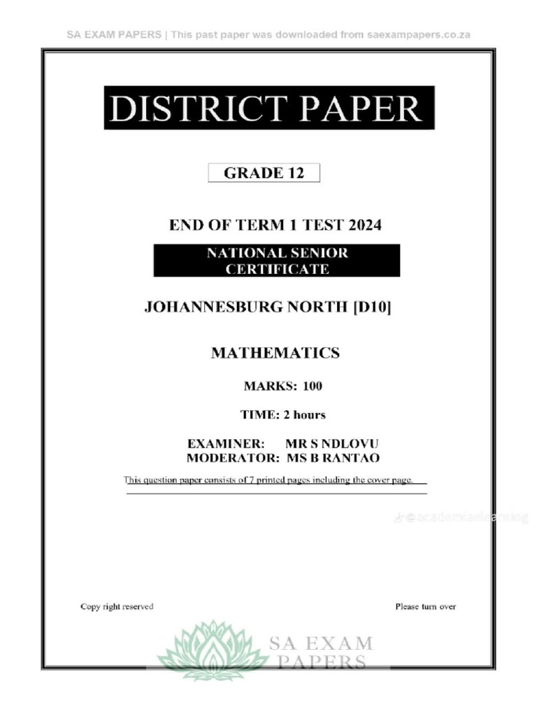 Maths June Term 2 Grade 12 | PDF