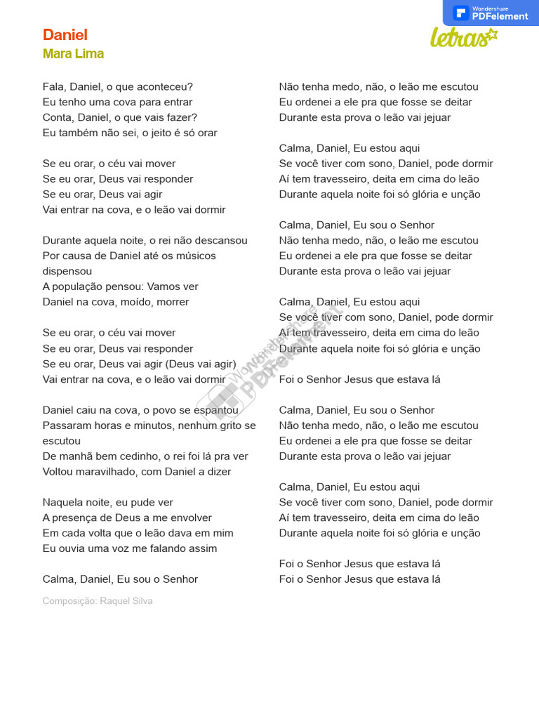 Calma, Daniel: Letra de Mara Lima | PDF