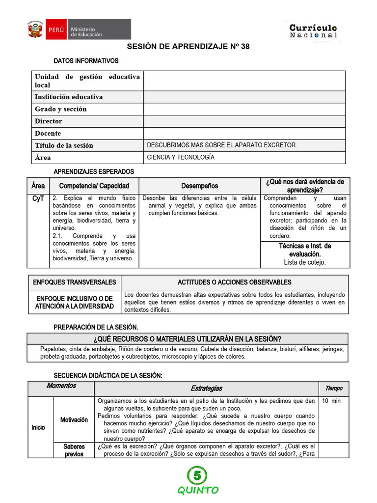 SESION DE APRENDIZAJE #38 - CyT | PDF