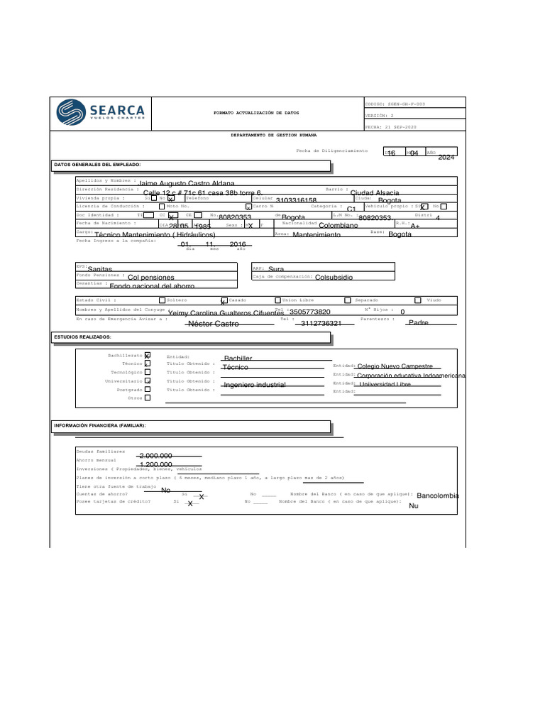 Sgen-Gh-F-003 Formato Actualización de Datos | PDF