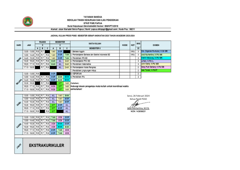 Jadwal Kuliah PGSD Semester Genap | PDF