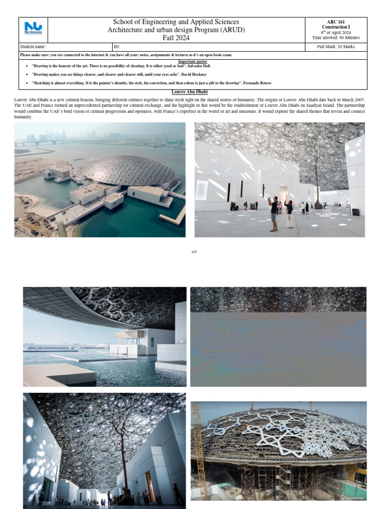 Midterm Exam - ARC 161 - Construction I - Fall 2024 | Download Free PDF | The Arts